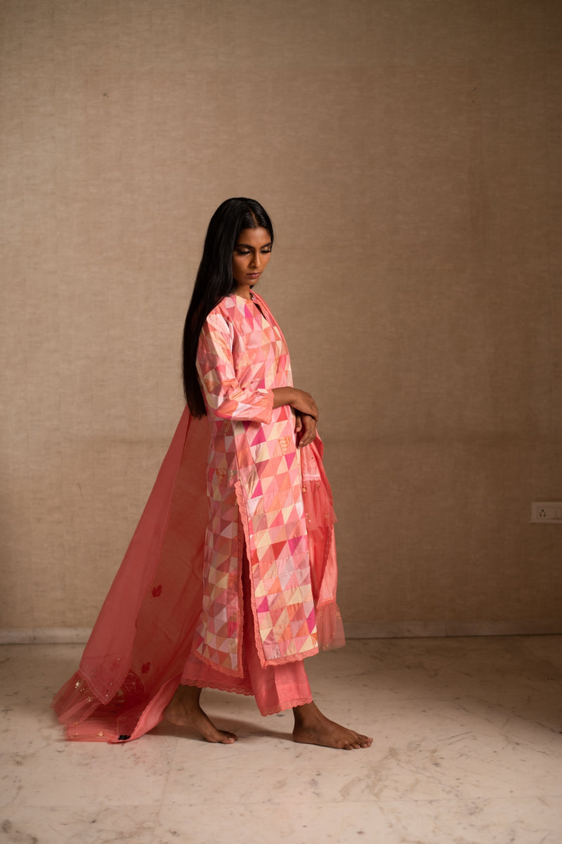 Afsa - Pink Upcycled Patchwork Kurta with Palazzo and Dupatta – Priyanka Raajiv