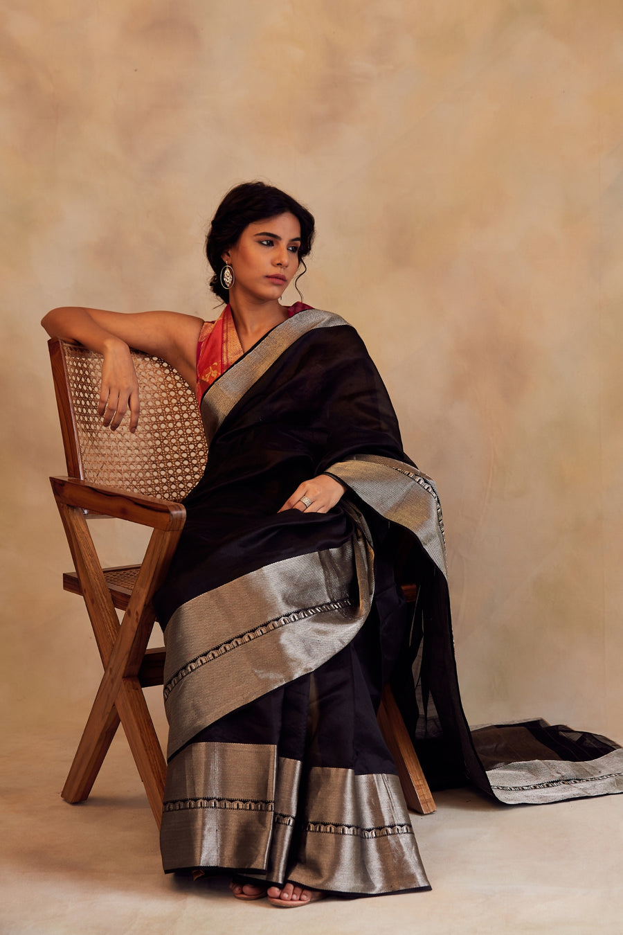 Buy Black Chanderi Saree Online – Priyanka Raajiv
